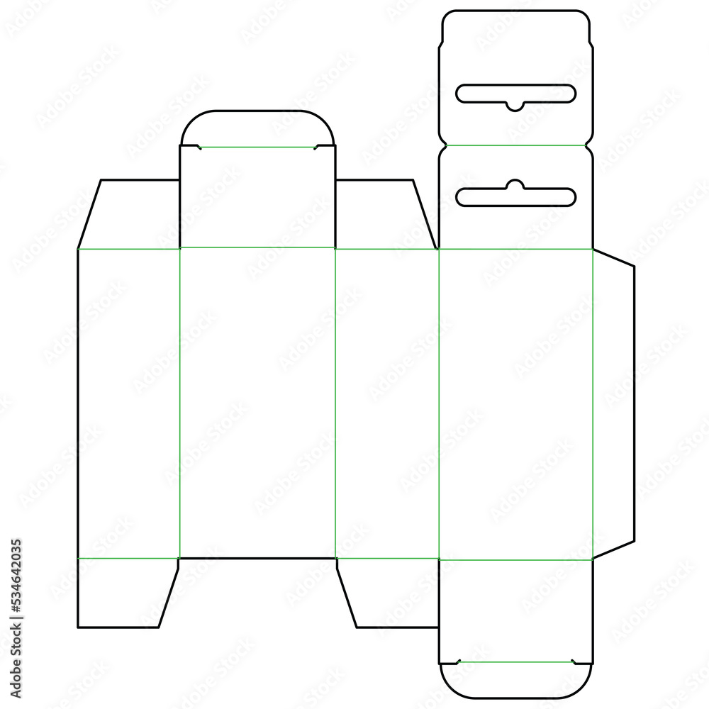 die line template of packaging box with fold lock and top hanger hole ...