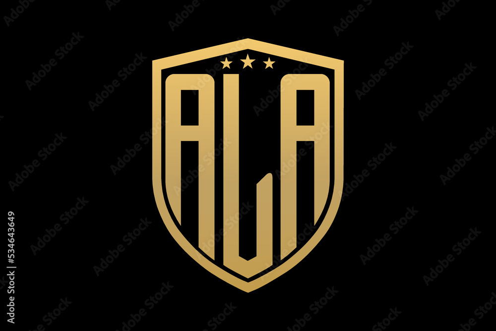 ALA letter logo. ALA letter design with black background. This is gold ...