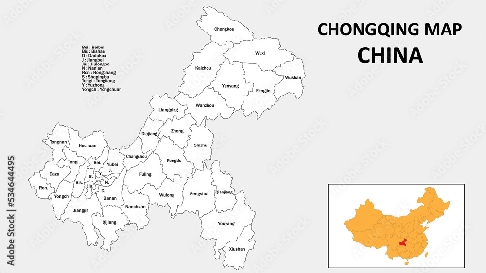 Chongqing Map of China. State and district map of Chongqing ...