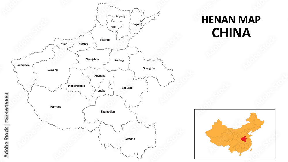 Fototapeta mapa świata dla dzieci Henan Map of China. State and ...