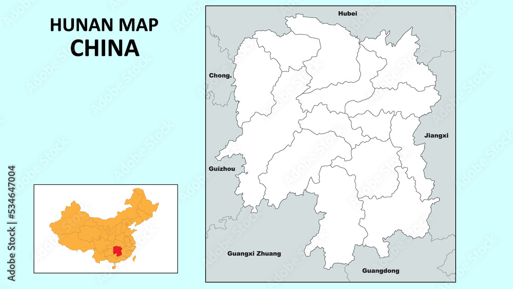Hunan Map of China. State and district map of Hunan. Political map of ...