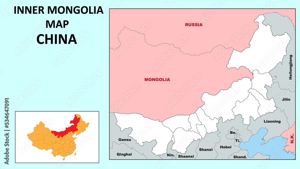 Inner Mongolia Map of China. State and district map of Inner Mongolia ...