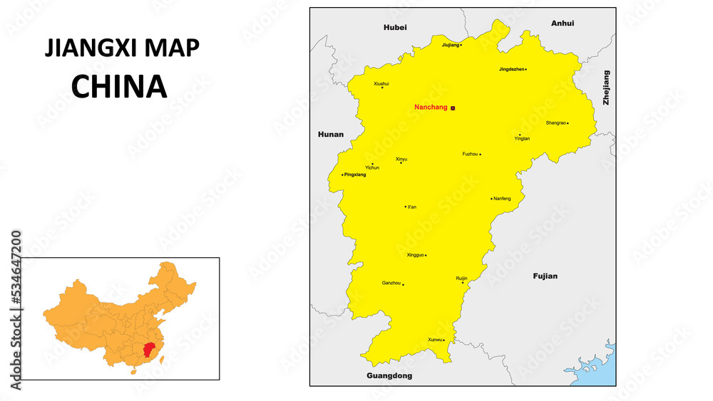Jiangxi Map of China. Major city map of Jiangxi. Political map of ...