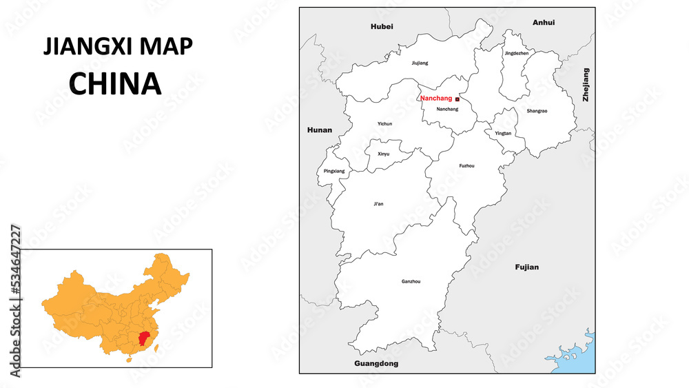Fototapeta mapa świata dla dzieci Jiangxi Map of China. State and ...