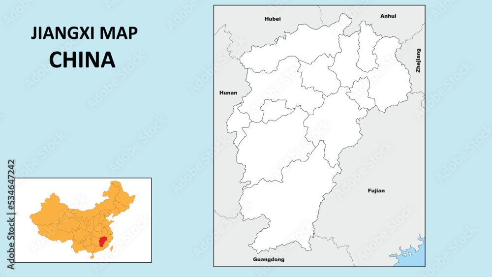 Jiangxi Map of China. State and district map of Jiangxi. Political map ...
