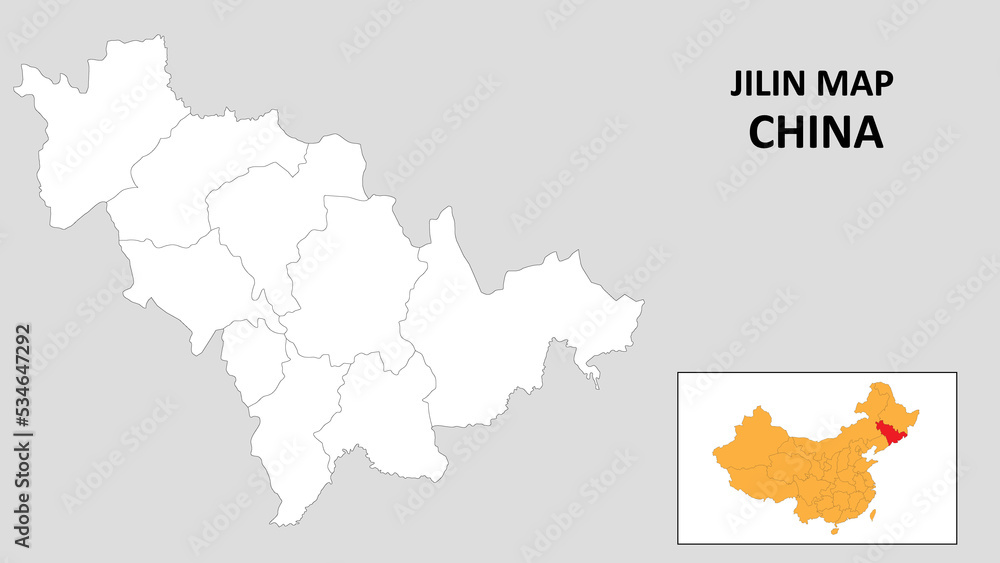 Jilin Map of China. Outline the state map of Jilin. Political map of ...