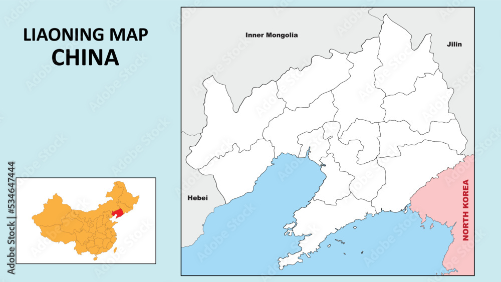 Fototapeta mapa świata dla dzieci Liaoning Map of China. State and ...