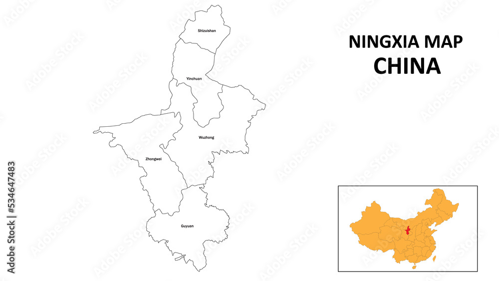 Fototapeta mapa świata dla dzieci Ningxia Map of China. State and ...