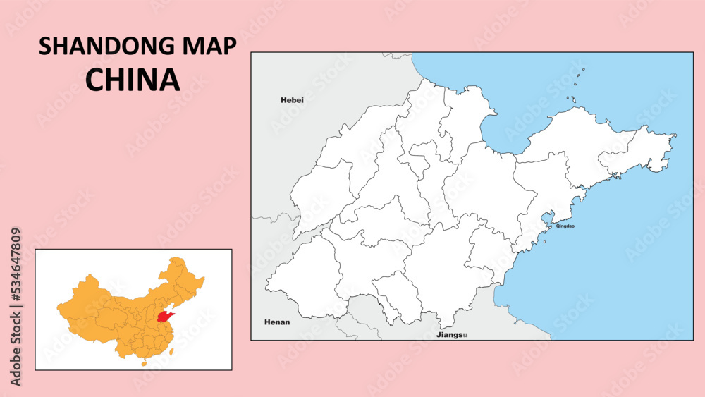 Fototapeta mapa świata dla dzieci Shandong Map of China. State and ...