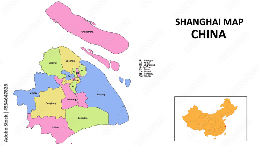 Fototapeta mapa świata dla dzieci Shanghai Map of China. State and ...