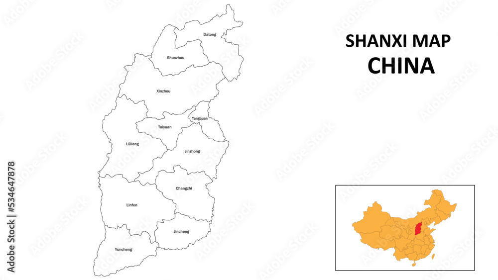 Fototapeta mapa świata dla dzieci Shanxi Map of China. State and ...