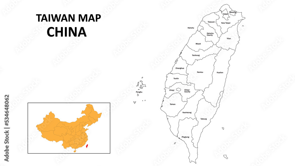 Taiwan Map of China. State and district map of Taiwan. Administrative ...