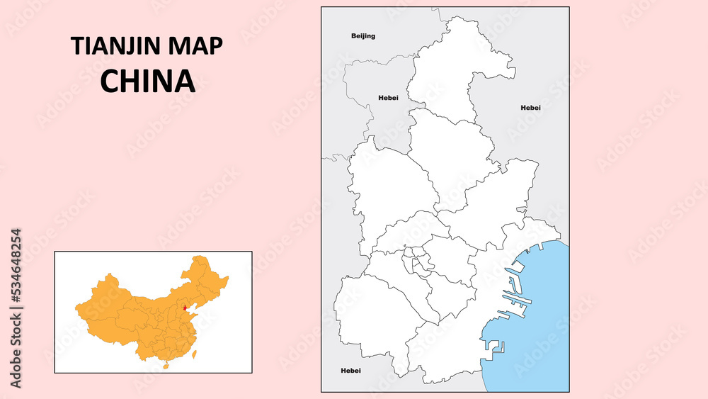 Fototapeta mapa świata dla dzieci Tianjin Map of China. State and ...
