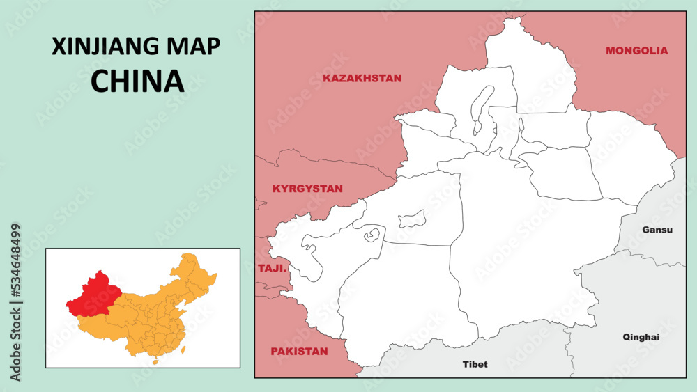 Fototapeta mapa świata dla dzieci Xinjiang Map of China. State and ...