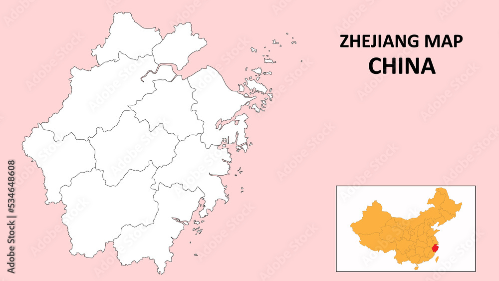Fototapeta: Zhejiang Map of China. Outline the state map of Zhejiang ... Fototapeta: Zhejiang Map of China. Outline the state map of Zhejiang ...