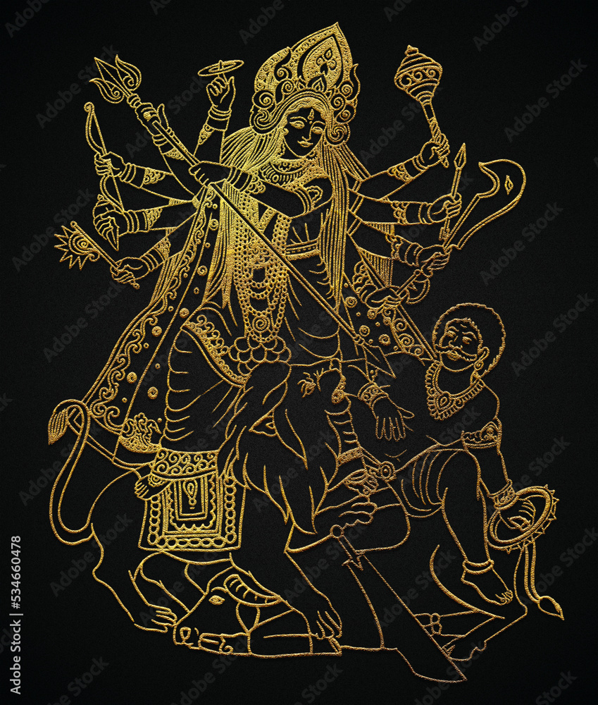 Angary Durga mata ji golden art image Stock Photo | Adobe Stock