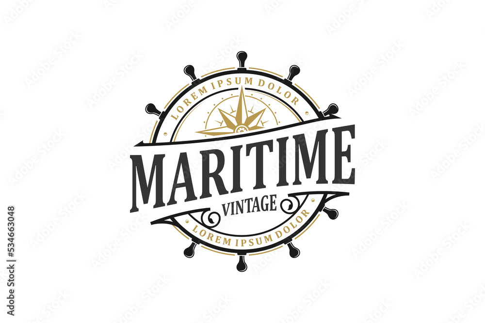 Maritime nautical logo design rounded shape steering wheel icon symbol ...