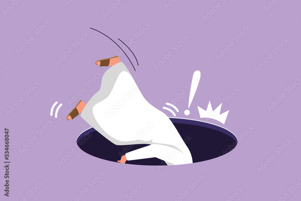 Character flat drawing Arab businessman falling into pit hole. Legs up ...