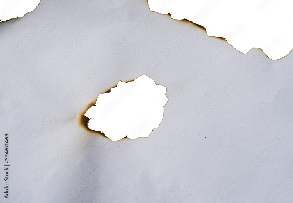 burnt paper frame for texture overlay. damaged white paper with burnt ...
