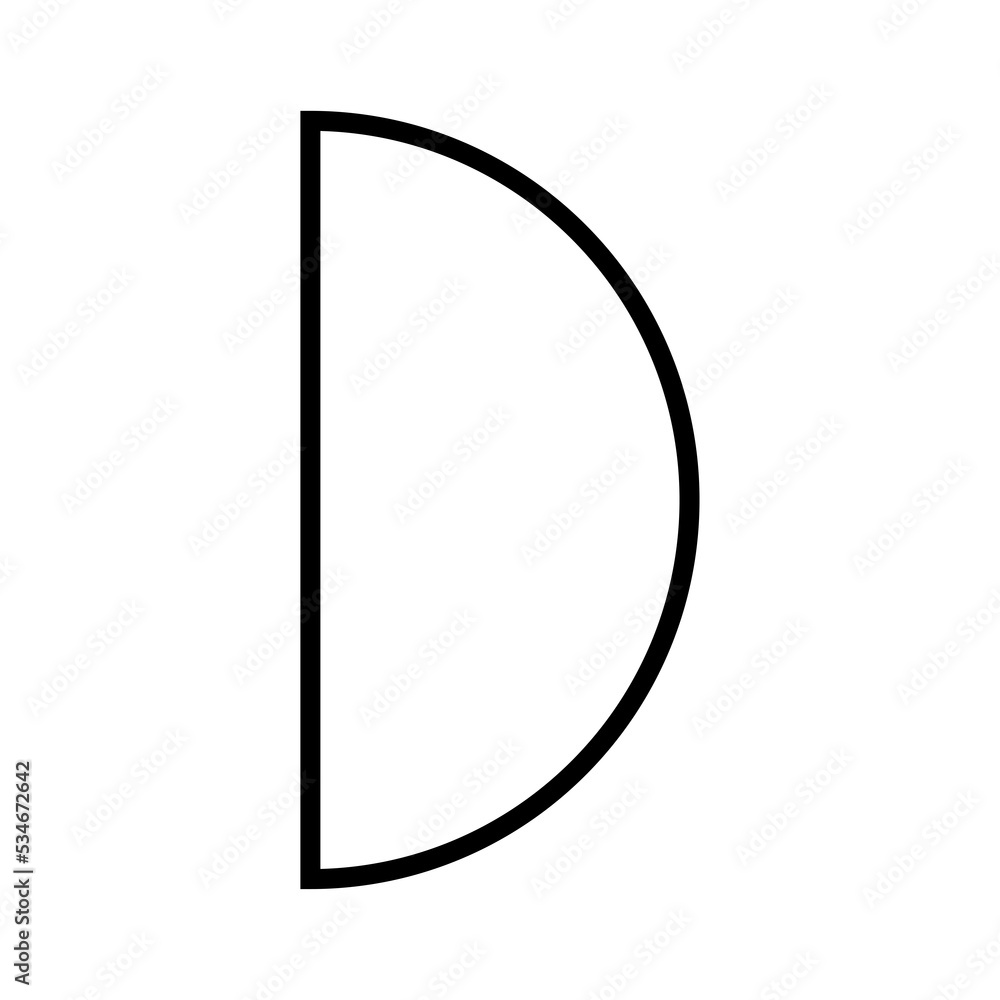 Black outlined pie chart, diagram segment. A half separated shape ...