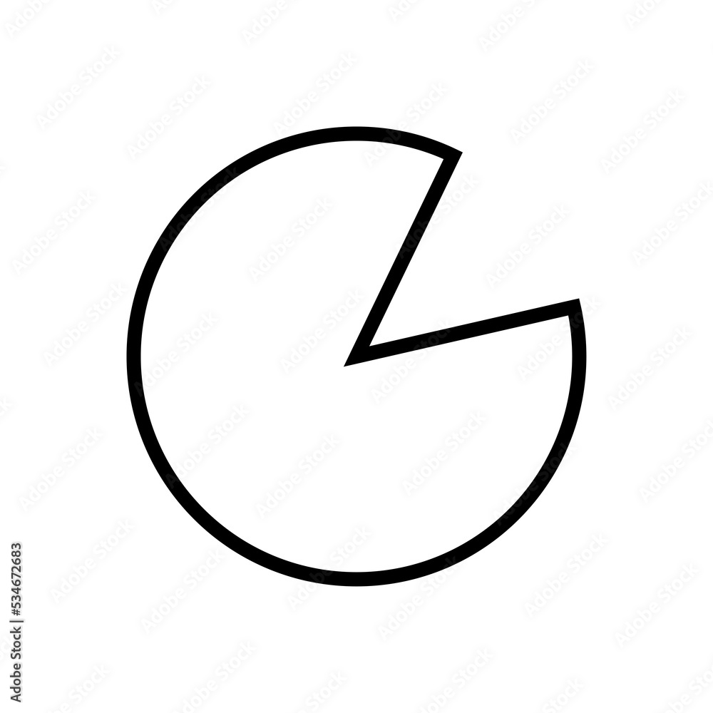Pie chart, diagram. Black outlined divided circle, six sevenths shape ...