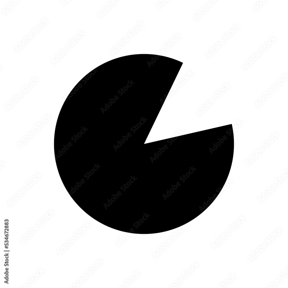 Pie chart, diagram. Black filled divided circle, six sevenths shape ...