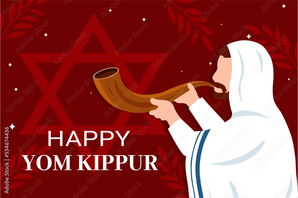 Yom Kippur greeting card or background with Jewish man in a tallith ...