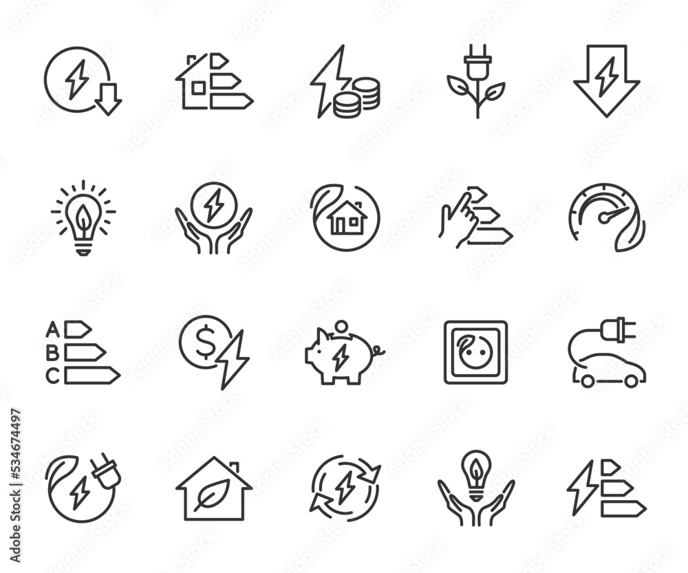 Vector set of energy saving line icons. Contains icons energy ...
