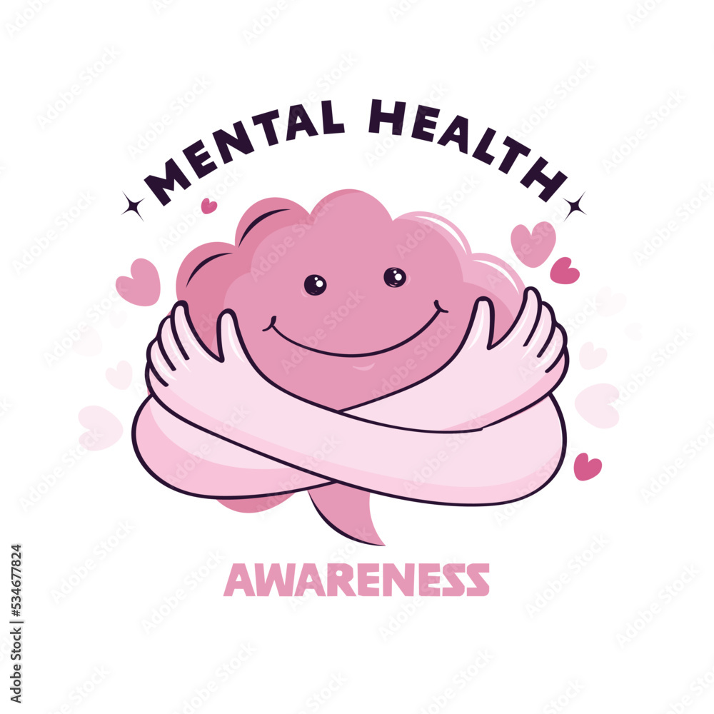 Awareness Mental Health Day Concept With Smiley Brain And Crossed Hands ...
