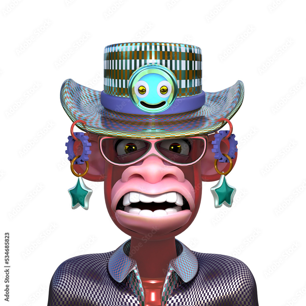 3D RENDER ILLUSTRATION. FANTASY FUNNY CRAZY MONSTER DEMON DEVIL APE ...