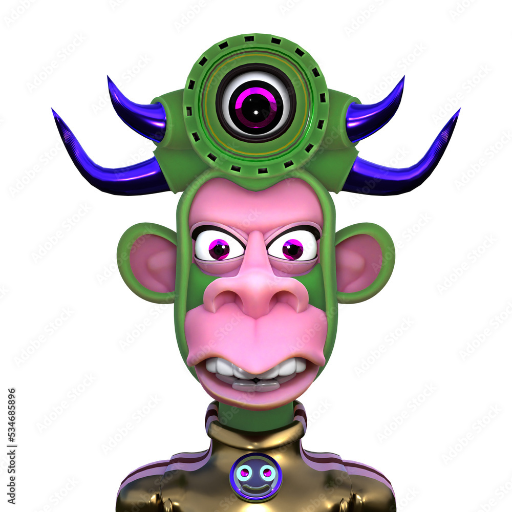 3D RENDER ILLUSTRATION. FANTASY FUNNY CRAZY MONSTER DEMON DEVIL APE ...