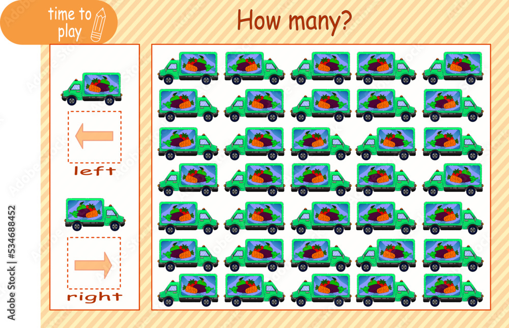 children's educational game, tasks. count how many objects will be put ...