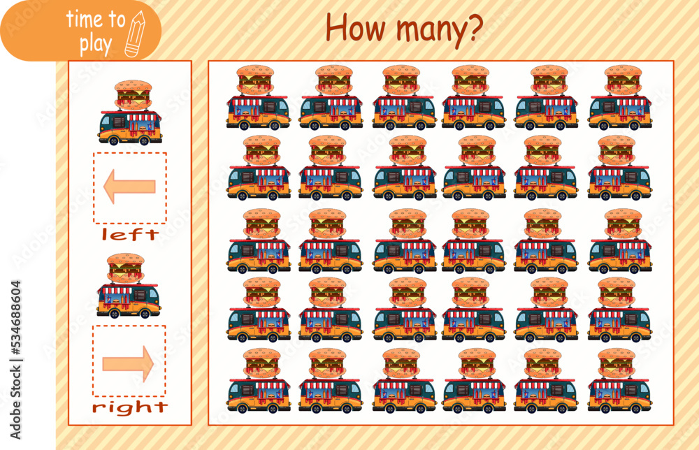 children's educational game, tasks. count how many objects will be put ...