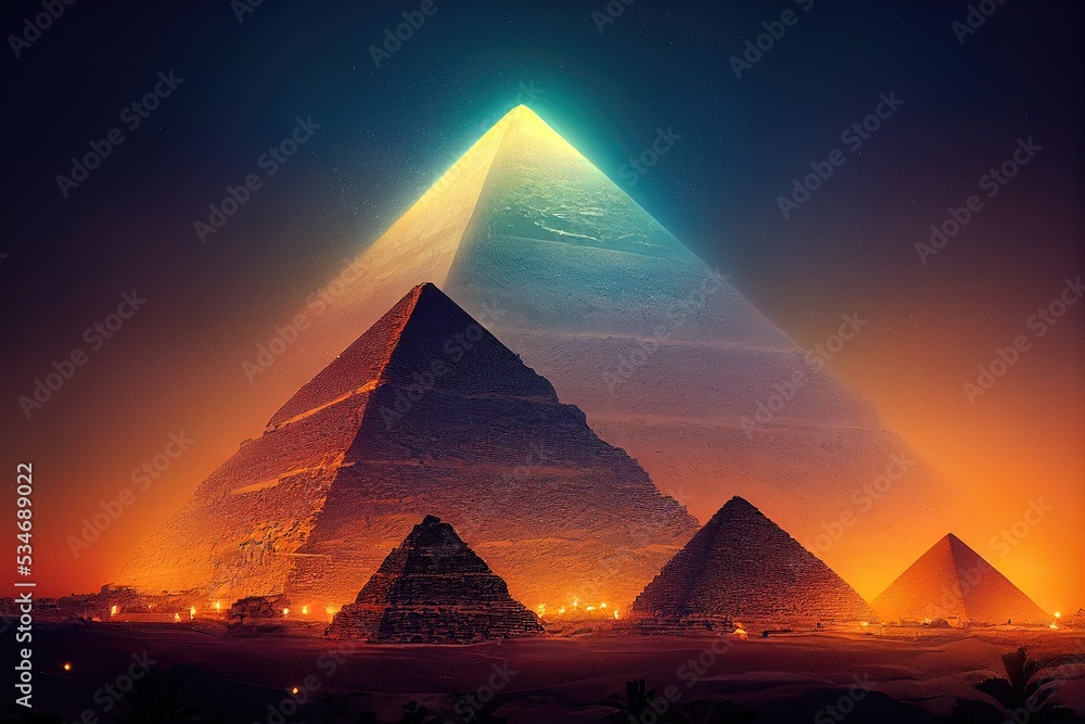 Desert with the great pyramids of ancient Egypt. Giza with pyramids ...