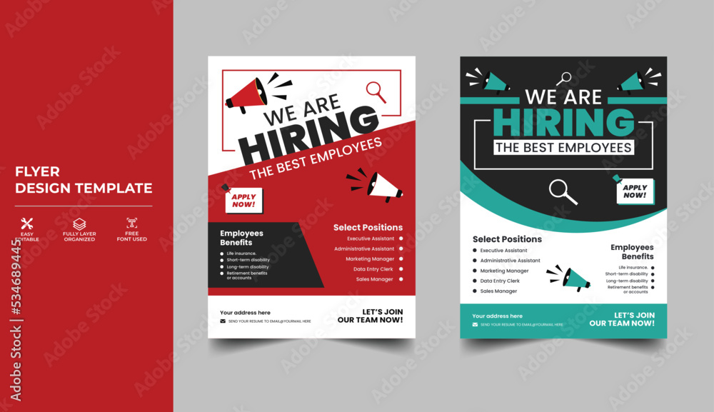 We are hiring advertisement flyer design template. Job offer leaflet ...