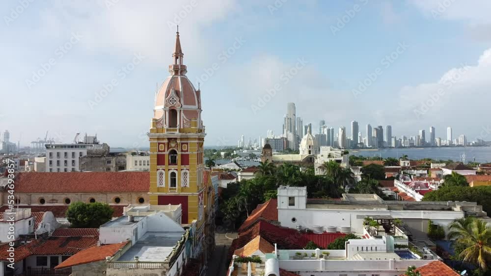 Colombia , Cartagena de Indias - Drone aerial view of the historic ...