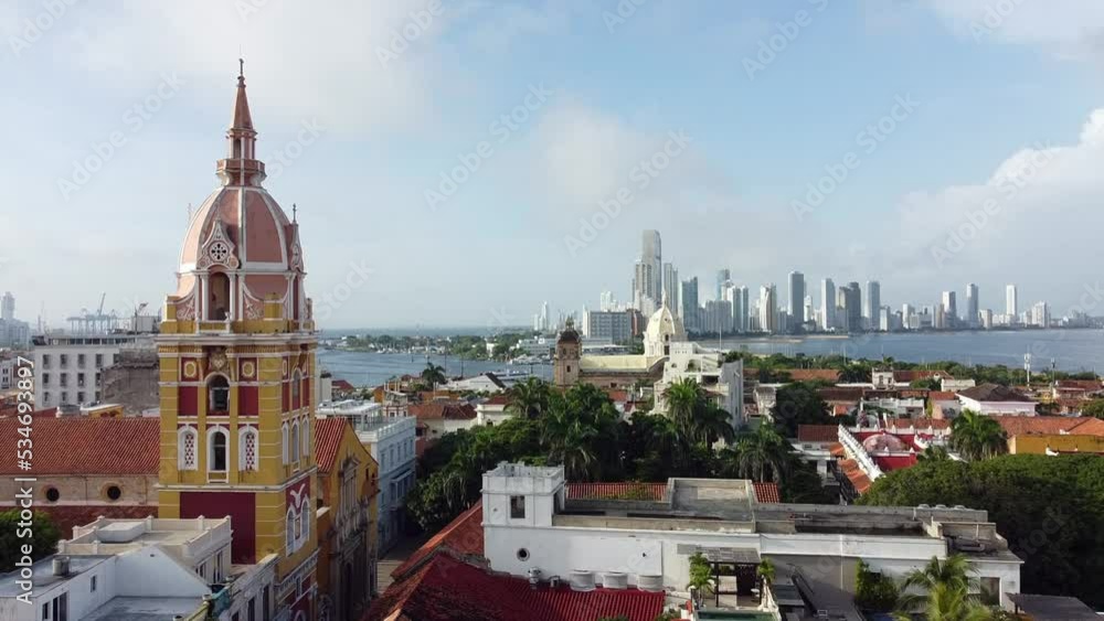 Colombia , Cartagena de Indias - Drone aerial view of the historic ...