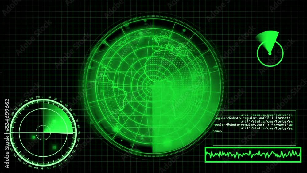 Green color radar on black background .Radar Sonar with object on Map ...