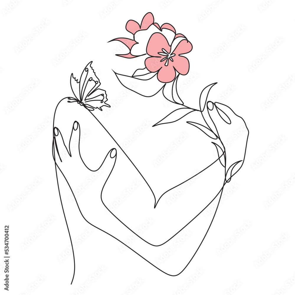 Vetor de Abstract Woman Body Printable, Woman hugging herself with ...