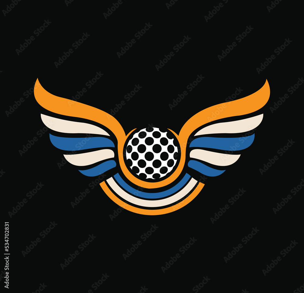 golfball logo vector and sports logo with wings, sports icon with black ...