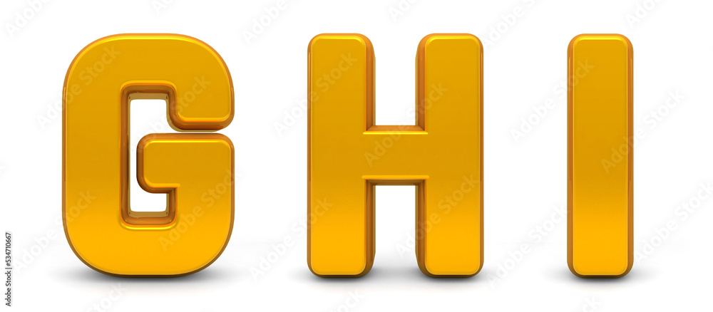Golden Alphabet 3d isolated on white background. Gold 3d font GHI. 3D ...