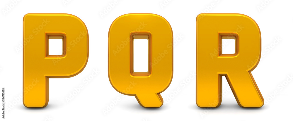 Golden Alphabet 3d isolated on white background. Gold 3d font PQR. 3D ...