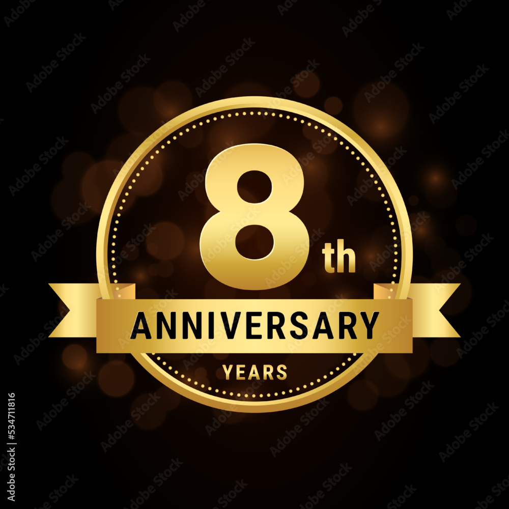 8th anniversary, anniversary celebration template design with gold ...
