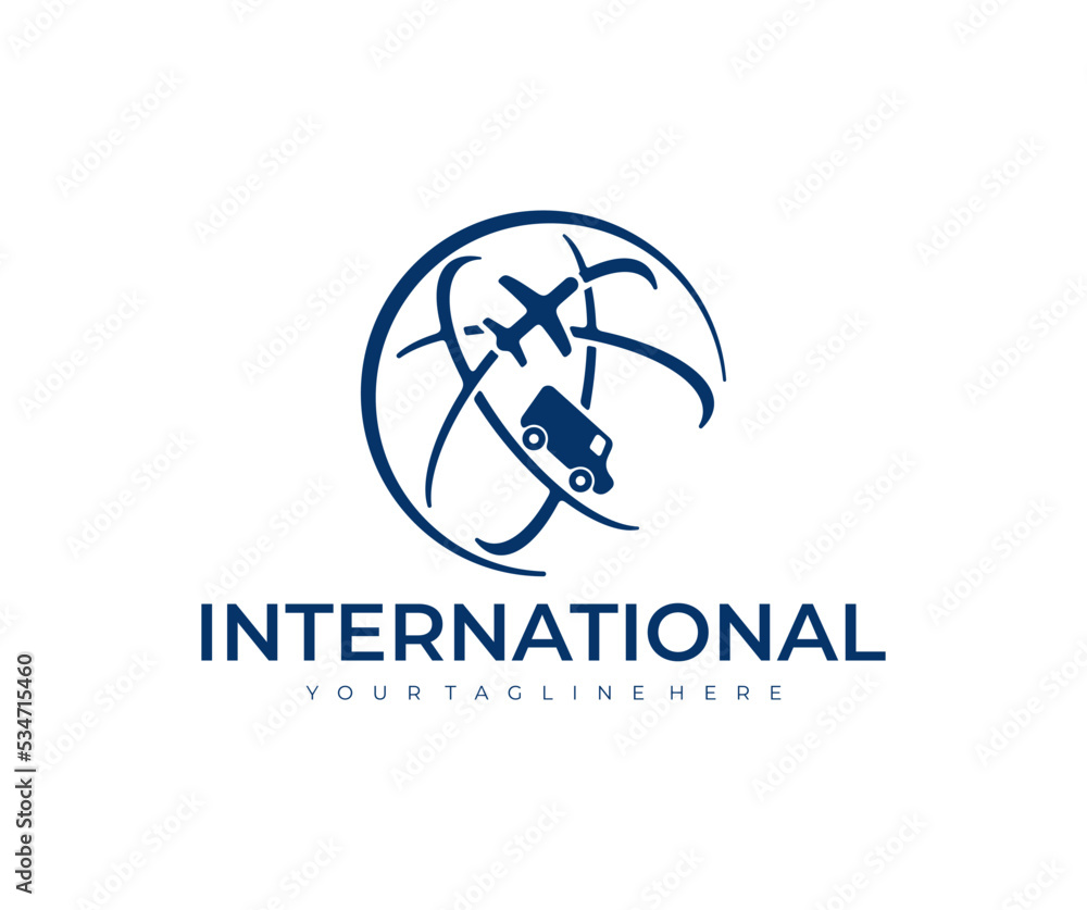 Logistics, delivery and cargo transportation, plane and van, logo ...