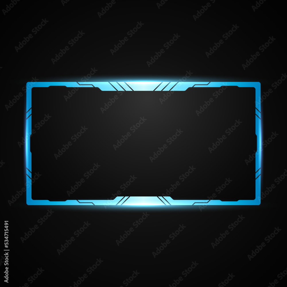 Neon blue border live stream overlay webcam screen frame template with ...