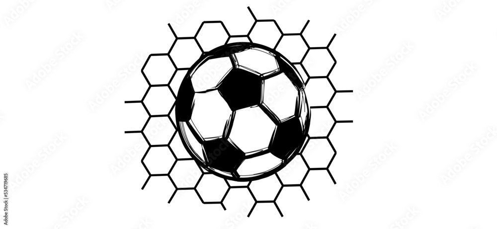 Cartoon soccer ball as stickman, stick figure man with football net ...