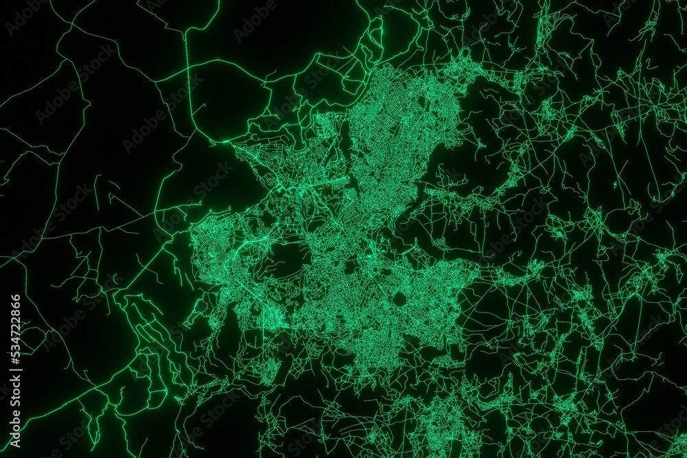 Map of the streets of Maseru (Lesotho) made with green illumination and ...
