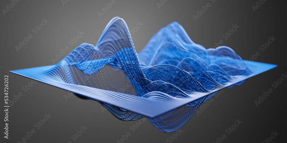 Illustration Of Abstract Wireframe Sound Waves Visualization Of Frequency Signals Audio