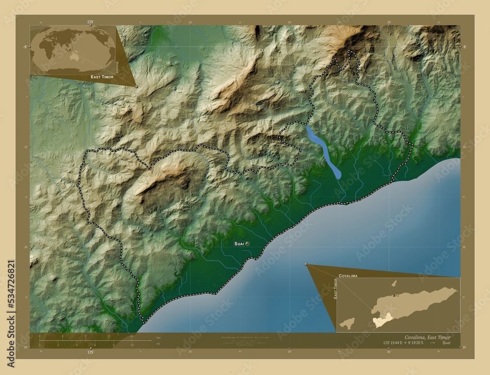 Covalima, East Timor. Physical. Labelled points of cities Stock ...