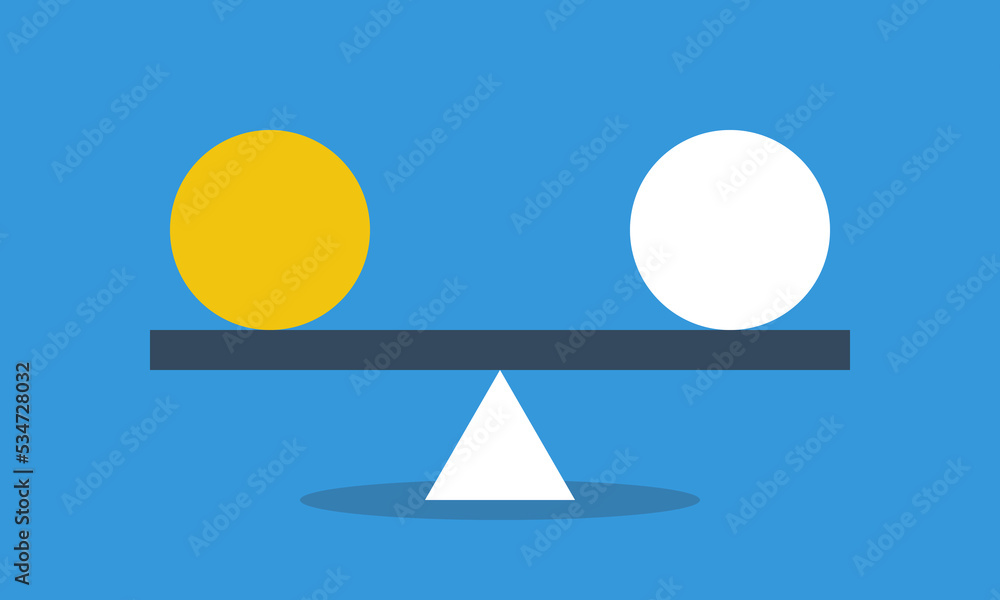 Two different ball in equilibrium on seesaw. Concept of harmony and ...